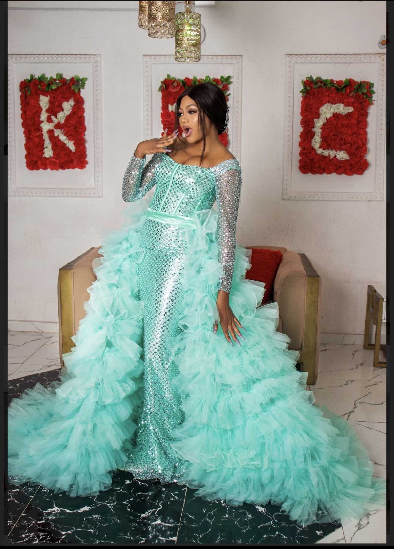 Emma sequin dress with tulle train - bykeerah